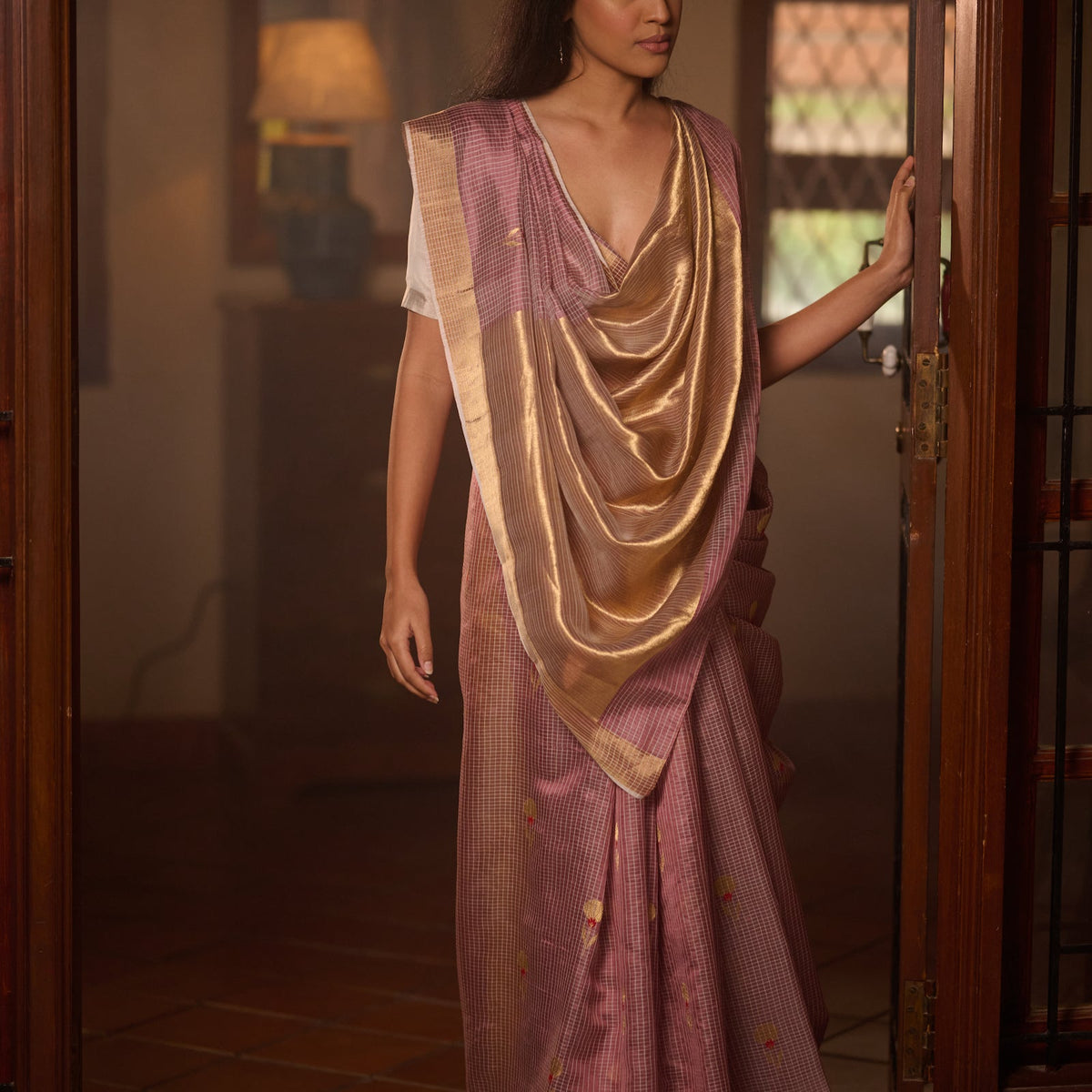 Chanderi silk pink checks saree – Panaah